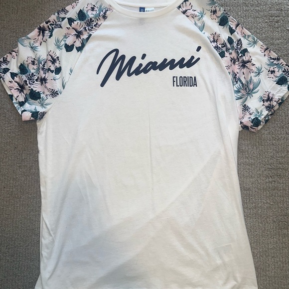 Shirts | Miami Florida Graphic Tee With Floral Sleeves | Poshmark